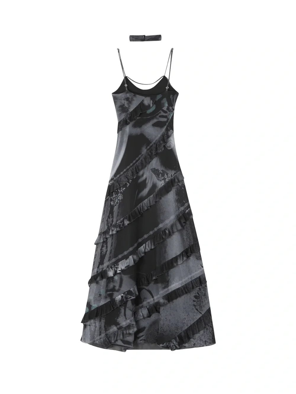 Dresses | Elegant Black Satin Maxi Dress With Layered Ruffles | Poshmark